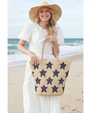 Mar Y Sol Estrella Extra Large Printed Raffia Tote Bag