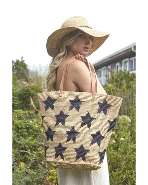 Mar Y Sol Estrella Extra Large Printed Raffia Tote Bag