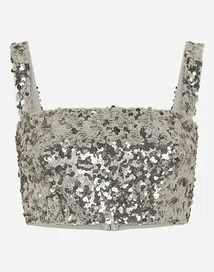 Dolce & Gabbana Sequined Crop Top With Straps - Gold