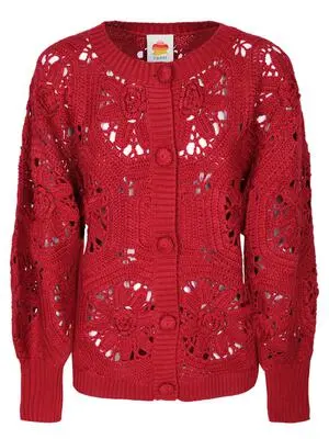 Farm Rio Crochet Floral Cardigan - Red