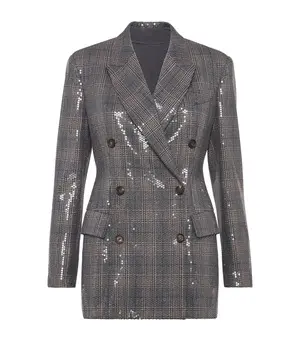 Brunello Cucinelli Virgin Wool Sequinned Double-breasted Blazer
