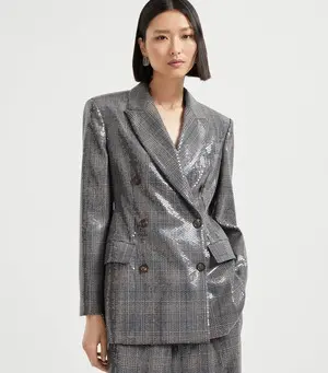 Brunello Cucinelli Virgin Wool Sequinned Double-breasted Blazer