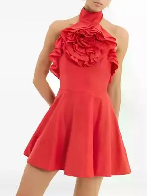 Rebecca Vallance Ruffled Halterneck Mini Dress - Red