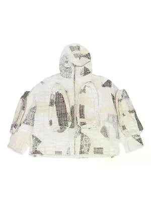 WHO DECIDES WAR BY EV BRAVADO Tweed Patchwork Hooded Jacket - White