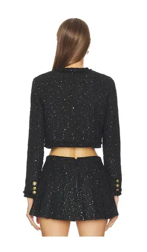 Alice + Olivia Dumont Sequined Tweed Boxy Jacket