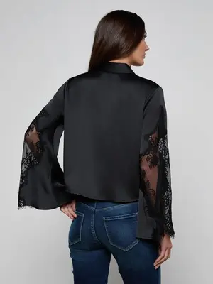 L'Agence Capri Lace Sleeve Blouse Top - Black