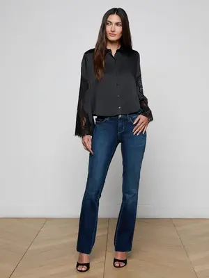L'Agence Capri Lace Sleeve Blouse Top - Black
