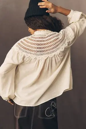 PILCRO Lace Yoke Peasant Blouse