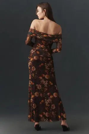 Bhldn Off-shoulder Long-sleeve Ruched Maxi Dress