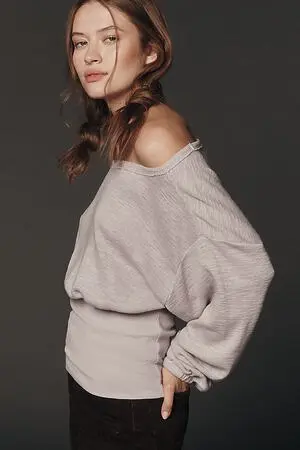 PILCRO Waisted Long-sleeve Boatneck Top