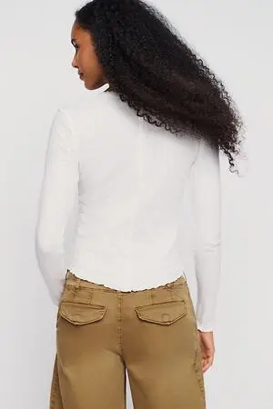 PILCRO Long-sleeve Ruffled Lace-trim Henley Top - Cloud Dancer