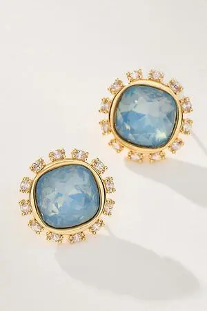 Anthropologie Round Crystal Stud Earrings - Blue