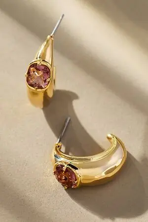 Anthropologie Crystal Stone Hoop Earrings - Ruby