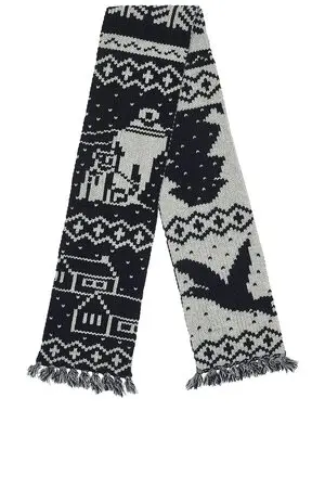 BEAMS Muffler Jacquard Nordic Pattern Scarf In Black - Navy