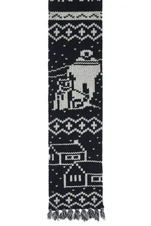 BEAMS Muffler Jacquard Nordic Pattern Scarf In Black