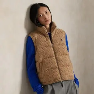 Ralph Lauren Cable-knit Wool-cashmere Puffer Vest - Collection Camel Melange