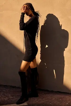Free People Double Take Sweater Mini Dress - Black