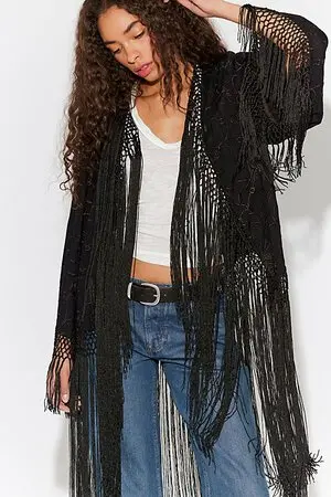 Free People London Nights Piano Duster - Black