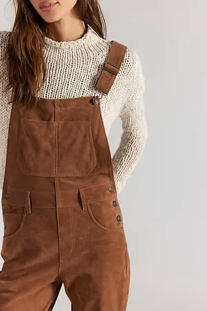 Free People We The Free Suede Overalls - Roasted Chestnut