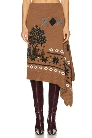 Monse Mixed Fair Isle Midi Skirt - Khaki
