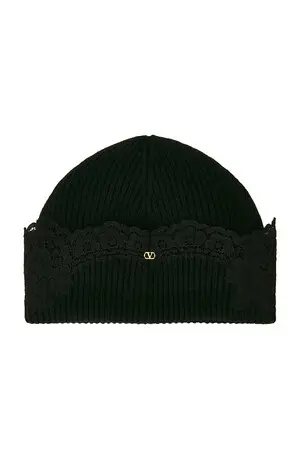 Valentino Garavani V Logo Cashmere Lace Beanie - Nero