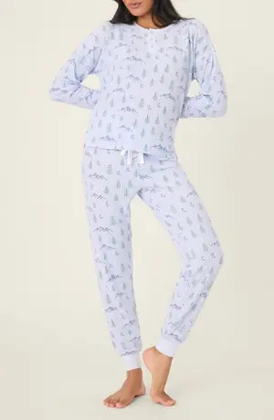 PJ Salvage Brushed Thermal Knit Pajamas - Periwinkle