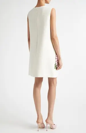 Oscar De La Renta Floral Embroidered Tweed Shift Dress