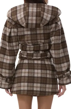 AFRM Plaid Double-breasted Hooded Crop Jacket