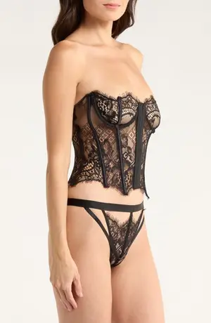 MEMOI Harlow Mesh & Lace Bustier & Open Crotch Briefs Set