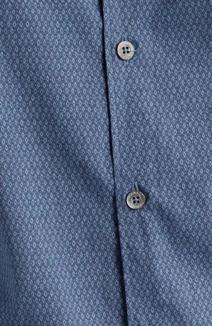 Canali Regular Fit Geometric Print Cotton Blend Button-up Shirt - Blue