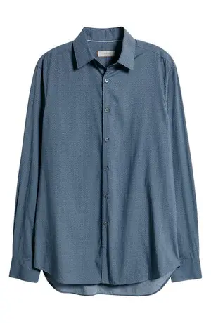 Canali Regular Fit Geometric Print Cotton Blend Button-up Shirt - Blue