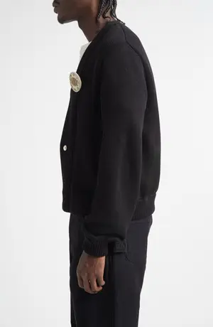 BODE Double-breasted Cotton Cardigan - Black