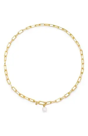 Monica Vinader Alta Freshwater Pearl Slim Chain Necklace - 18ct Gold Vermeil/pearl