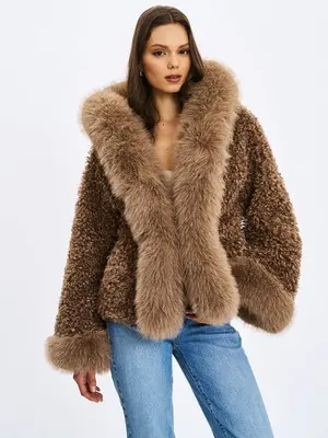 MISS CIRCLE NEW YORK Faux Shearling Fur Jumbo Kali Hooded Coat