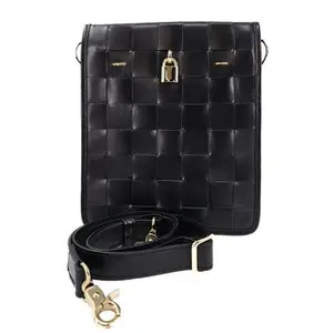 MADISON MAISON Woven Leather Crossbody Bag With Lock - Black