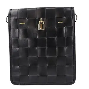 MADISON MAISON Woven Leather Crossbody Bag With Lock - Black