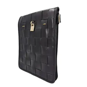 MADISON MAISON Woven Leather Crossbody Bag With Lock - Black