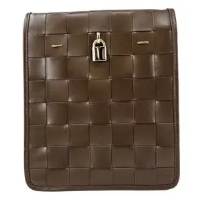 MADISON MAISON Woven Leather Crossbody Bag With Lock - Chocolate