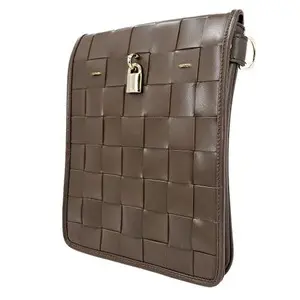 MADISON MAISON Woven Leather Crossbody Bag With Lock - Chocolate