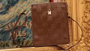 MADISON MAISON Woven Leather Crossbody Bag With Lock - Chocolate