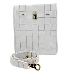 MADISON MAISON Woven Leather Crossbody Bag With Lock White