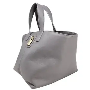 MADISON MAISON Leather Lock Tote Bag - Light Grey