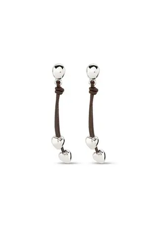 UNODE50 Leather Drop Earrings With Hearts - Silver