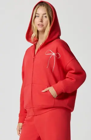 FLORENCE BY MILLS Crystal Bow Zip-up Hoodie - Scarlet
