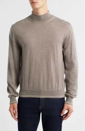 Canali Mock Neck Wool & Silk Blend Sweater - Beige