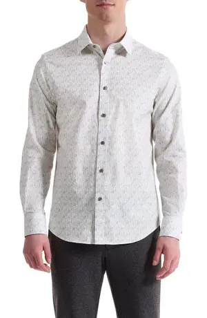 Bugatchi Julian Shaped Fit Musical Instrument Print Button-up Shirt - Chalk