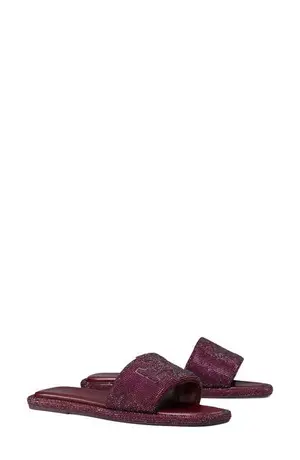 Tory Burch Double T Pavé Slide Sandal - Dark Carmine/burgundy