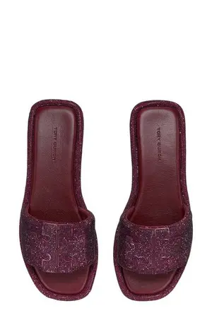 Tory Burch Double T Pavé Slide Sandal - Dark Carmine/burgundy