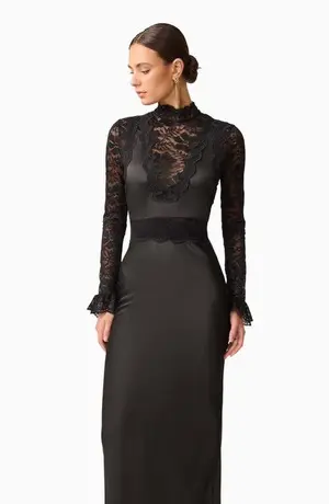 ELLIATT Margot Lace Inset Long Sleeve Gown - Black