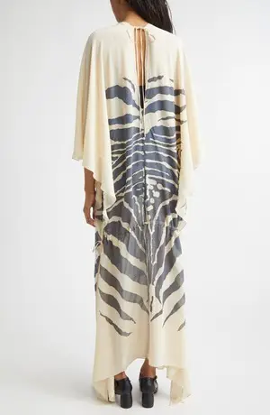 CONNER IVES Hand-painted Zebra Print Long Sleeve Silk Chiffon Caftan